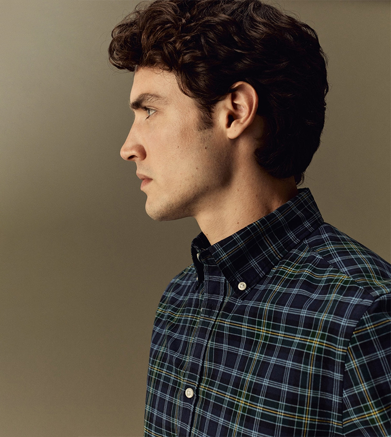 Buy OVS Checkered Long Sleeves Shirt In Blue | 6thStreet UAE