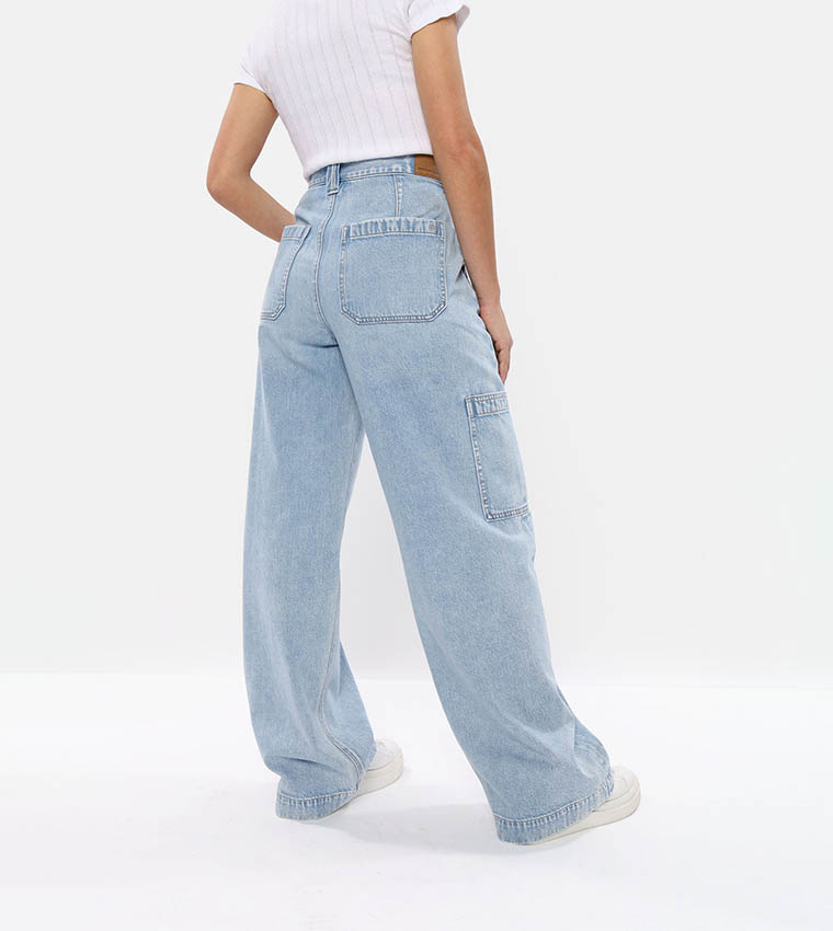 Buy American Eagle Faded High Waist Wide Leg Jeans In Blue | 6thStreet UAE