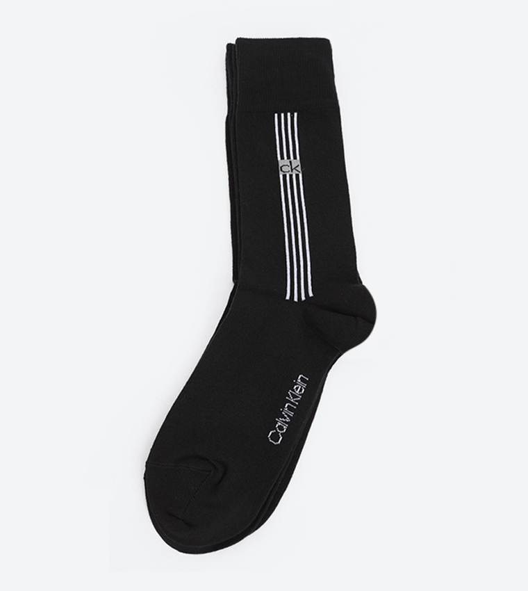 Buy Calvin Klein 2 Pks Sized Logo Clock Socks Black In Black ...