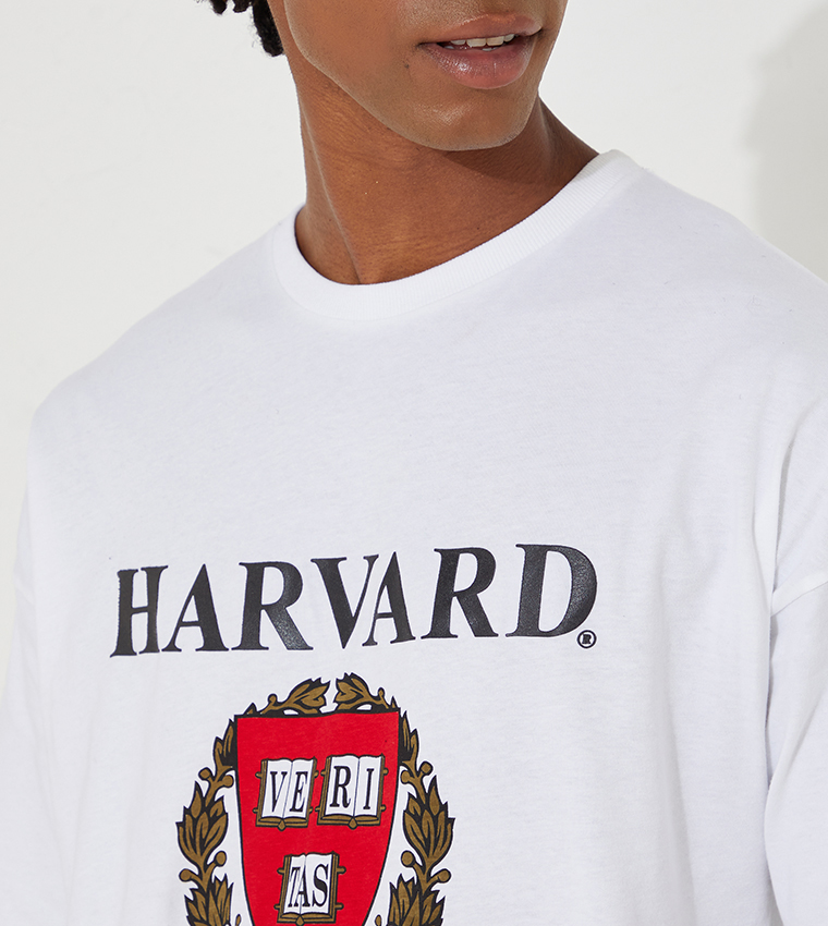 Buy HARVARD Solid Crew Neck Oversized T Shirt In White | 6thStreet UAE