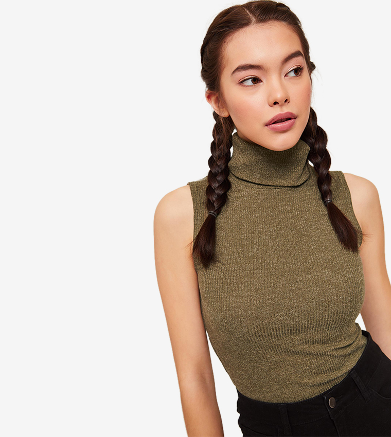 Buy Ardene Short Length 2X2 Rib Turtle Ne Green In Green | 6thStreet UAE