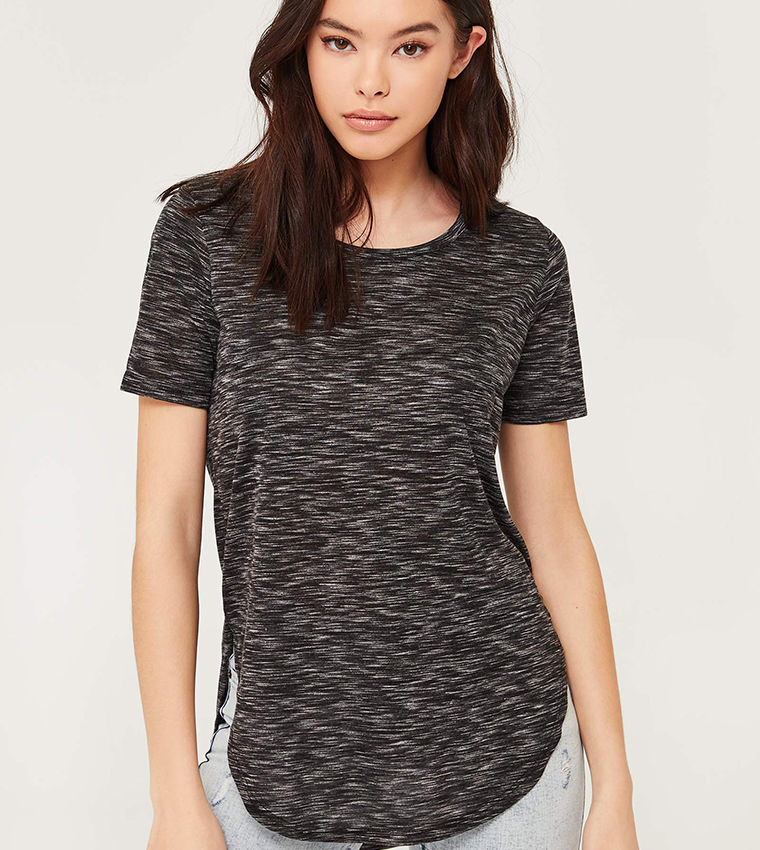 Buy Ardene Side Slits Tunic T Shirt Black In Black | 6thStreet UAE