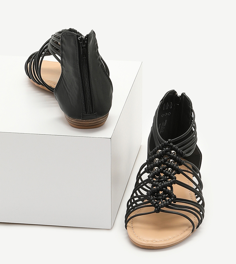 Buy Ardene Hand Braided Strappy Sandals Black In Black | 6thStreet UAE