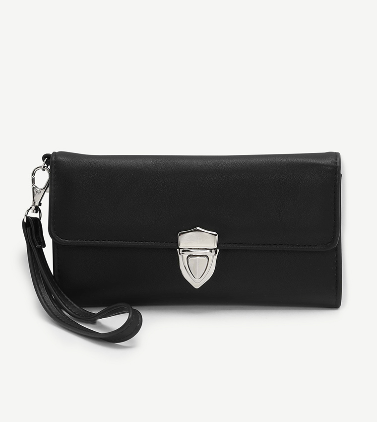 Buy Ardene Buckled Flip Top Wallet Black In Black | 6thStreet Qatar