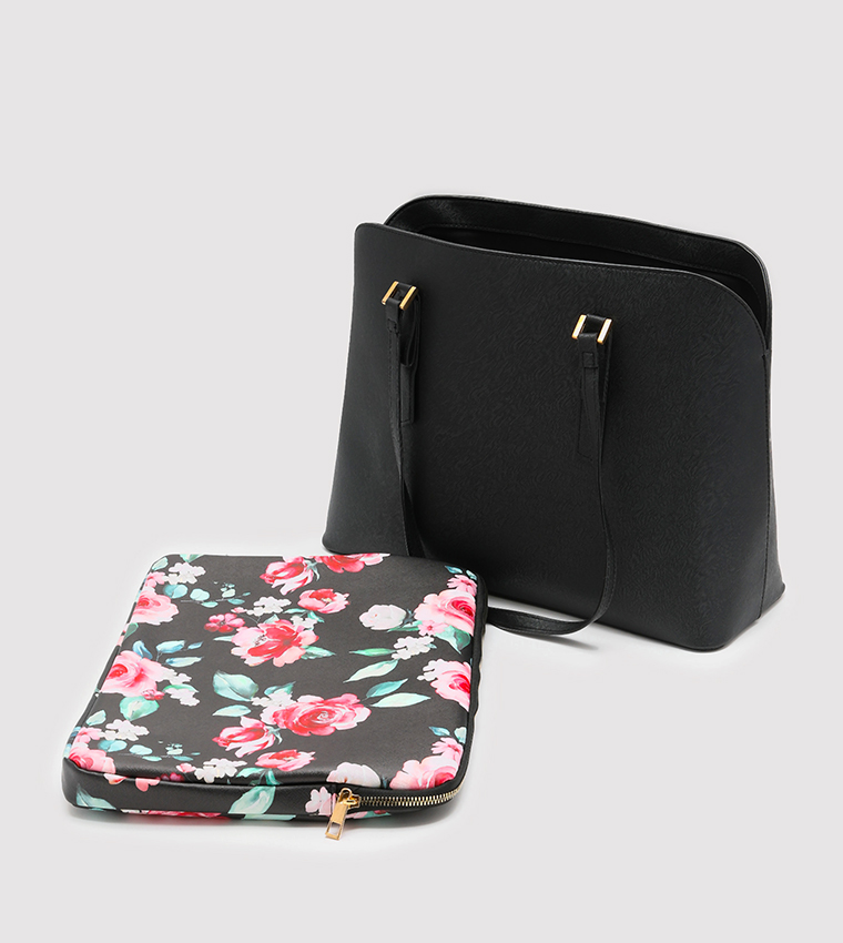 Buy Ardene Faux Leather Laptop Tote Bag Black In Black | 6thStreet Qatar
