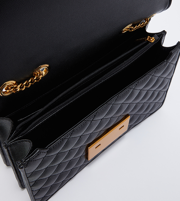 Buy Charles & Keith Push Lock Quilted Cross Body Bag Black In Black ...