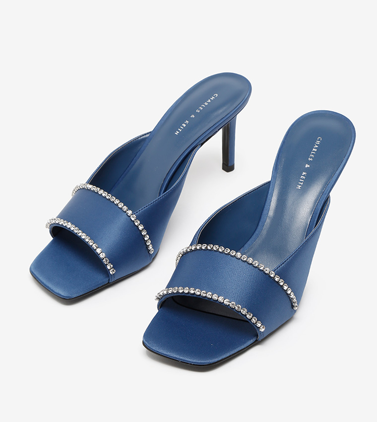 Buy Charles & Keith Satin Embellished Mules Blue In Blue | 6thStreet Kuwait