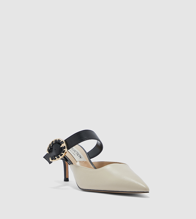 Buy Charles & Keith Leather Buckle Strap Mules Cream In Cream ...