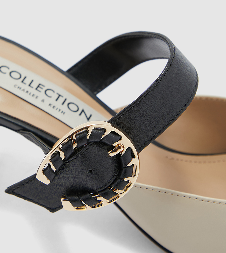 Buy Charles & Keith Leather Buckle Strap Mules Cream In Cream ...
