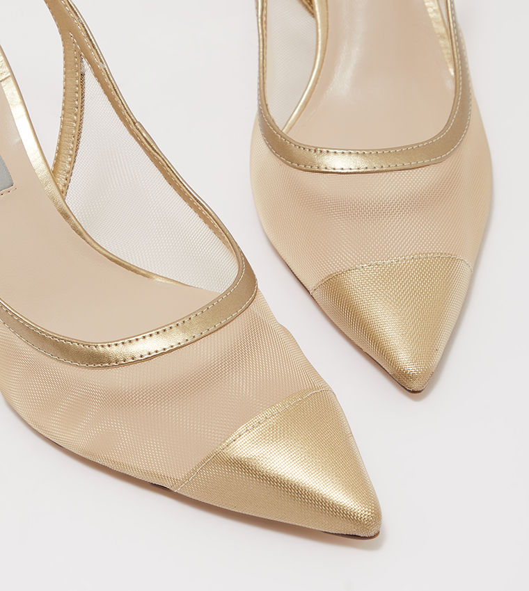 Buy Charles & Keith Mesh Slingback Pumps In Gold | 6thStreet UAE