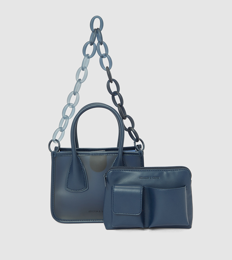 Buy Charles & Keith Chain Link Double Handle Bag In Blue | 6thStreet Kuwait