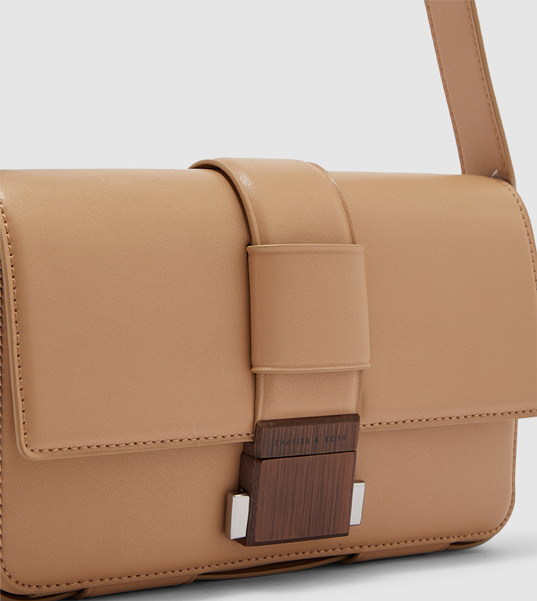 Buy Charles & Keith Front Flap Push Lock Cross Body Bag In Tan ...