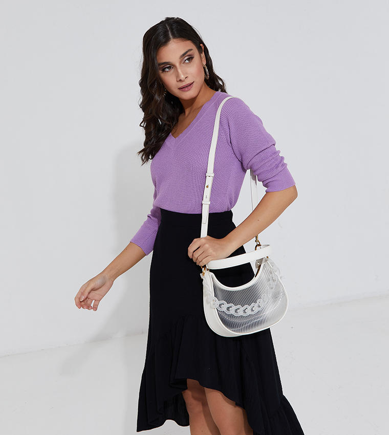 Buy Charles & Keith Acrylic Chain Handle Hobo Bag In White | 6thStreet UAE