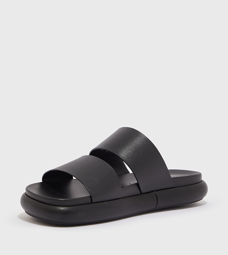 Buy Charles & Keith Wide Strap Slide Sandals In Black | 6thStreet Qatar