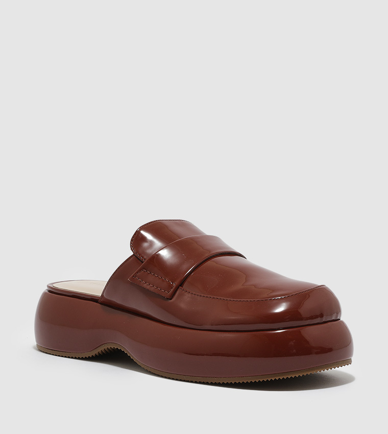 Buy Charles & Keith Rory Patent Platform Penny Loafer Mules In Brown ...