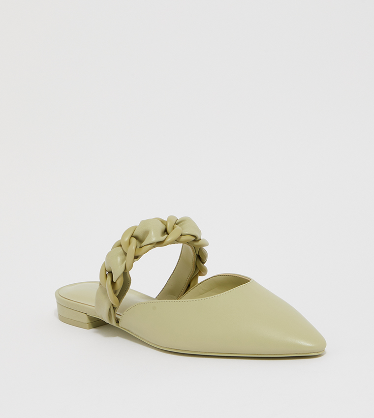 Buy Charles & Keith Braided Chain Link Flat Mules In Green | 6thStreet UAE