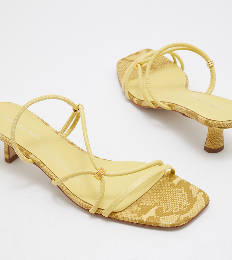 Buy Charles & Keith Snake Print Strappy Kitten Heel Sandals In Yellow ...