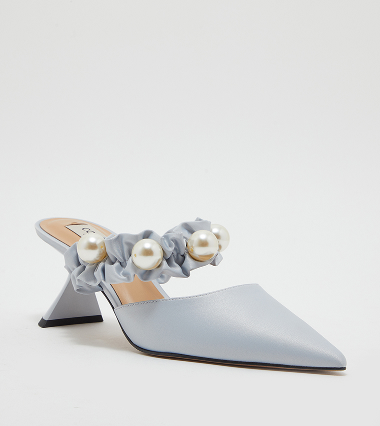 Buy Charles & Keith Blythe Bead Embellished Satin Pumps In Silver ...