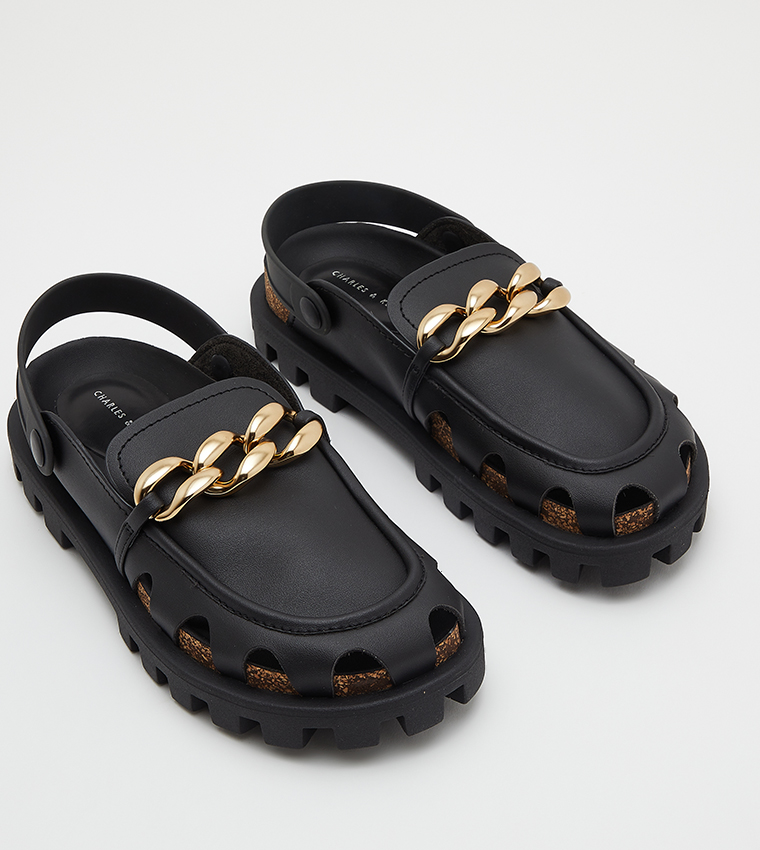 Buy Charles & Keith Brighton Chunky Chain Link Flat Mules In Black ...