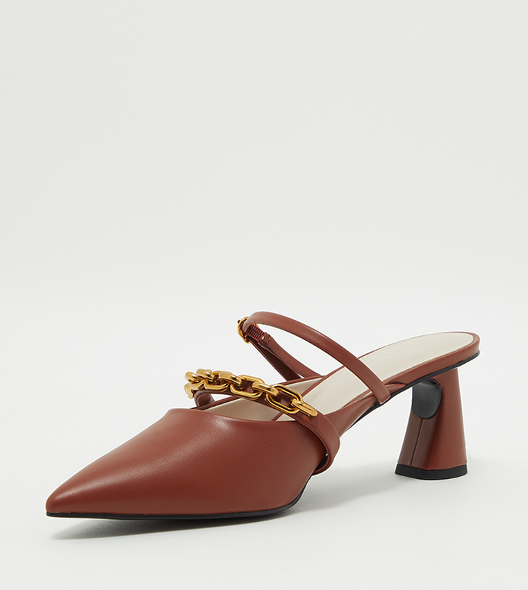 Buy Charles & Keith Chain Link Accent Trapeze Heel Mules In Brown ...