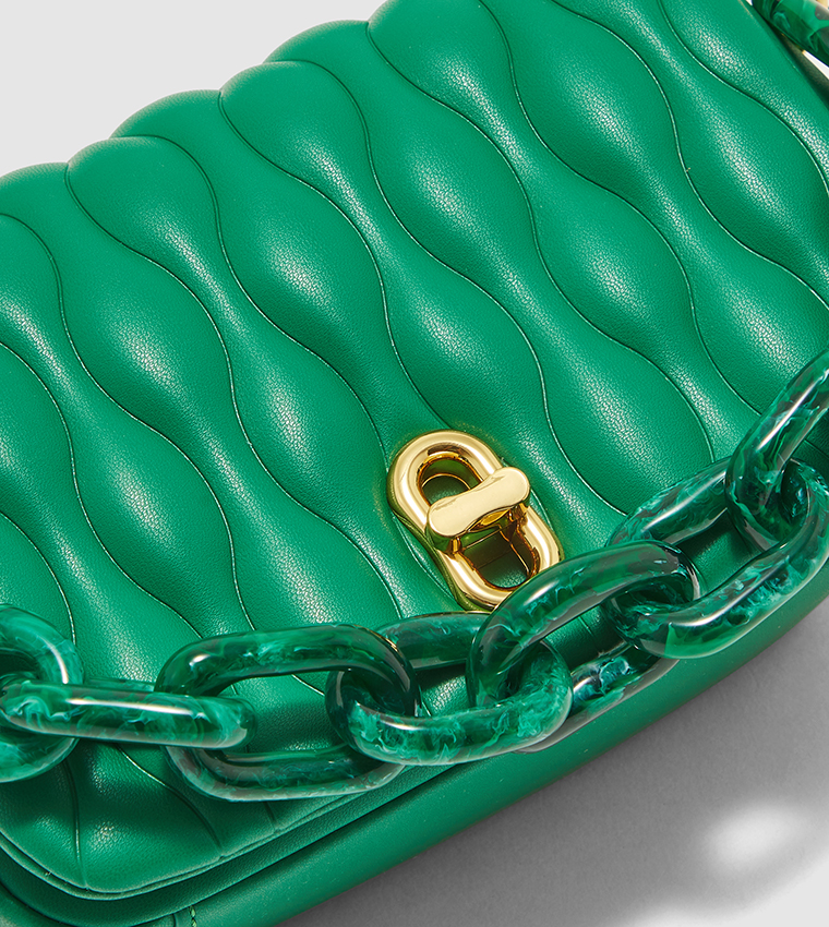 Buy Charles & Keith Iva Boxy Chain Accent Top Handle Bag In Green ...