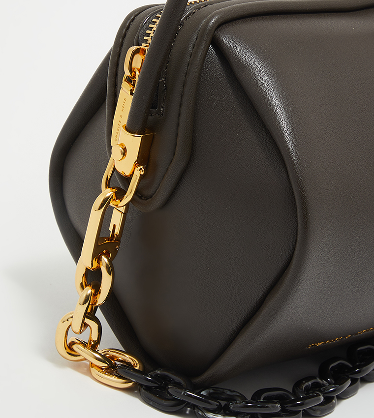 Buy Charles & Keith Ridley Chain Accent Square Crossbody Bag In Green ...