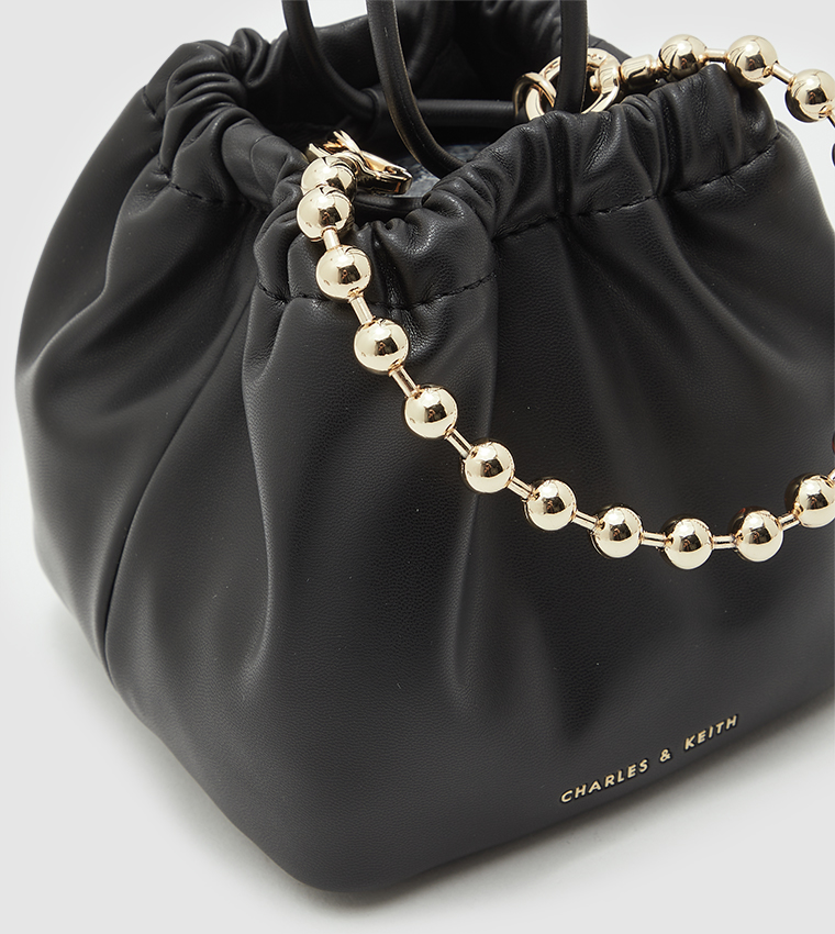 Buy Charles & Keith Aldora Beaded Handle Bucket Bag In Black ...