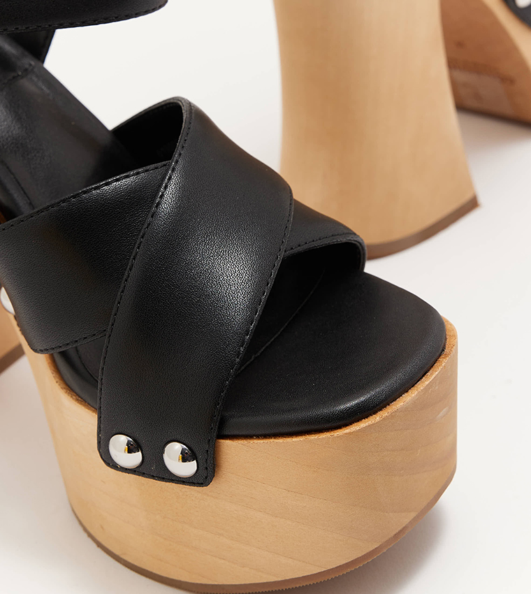 Buy Charles & Keith Tabitha Leather Crossover Heel Sandals In Black | 6thStreet UAE