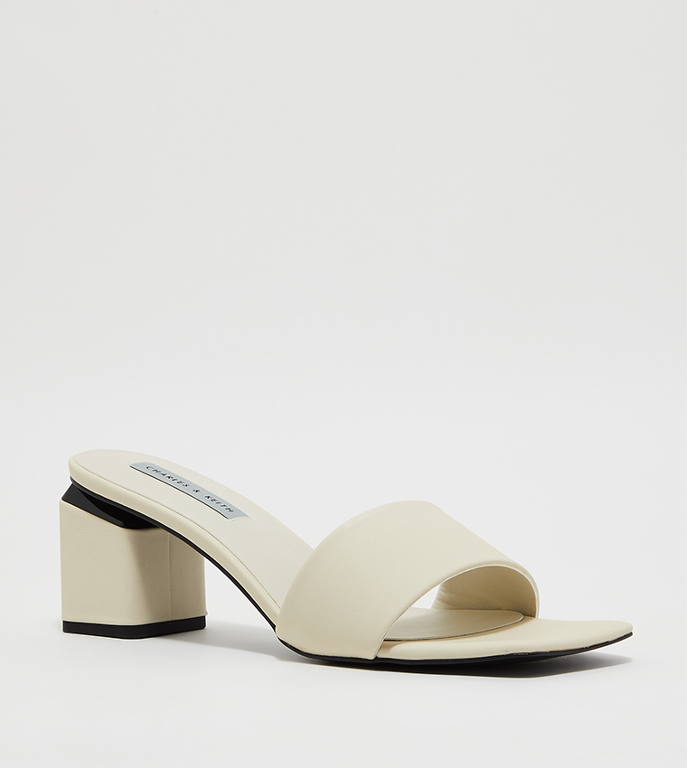 Buy Charles & Keith Square Toe Block Heel Sandals In Beige | 6thStreet UAE