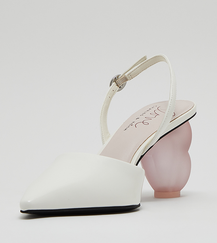 Buy Charles & Keith Pointed Toe Heart Shaped Heel Sandals In White ...