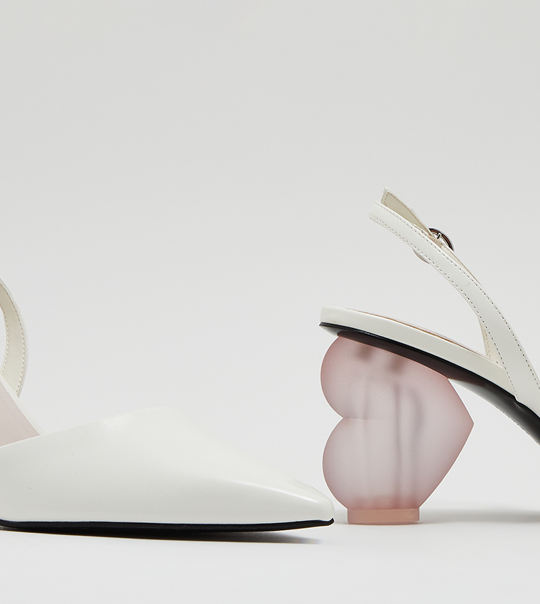 Buy Charles & Keith Pointed Toe Heart Shaped Heel Sandals In White ...