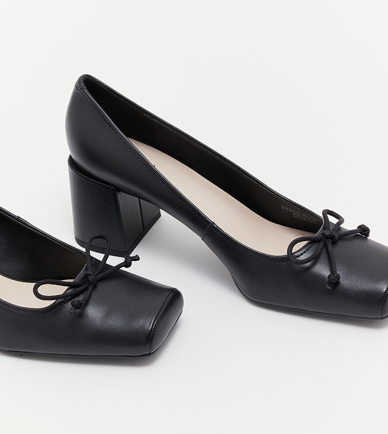 Buy Charles & Keith Bow Detail Square Toe Heel Pumps In Black ...