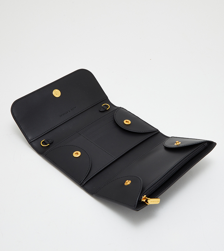 Buy Charles & Keith Tri Fold Long Wallet With Sling In Black ...