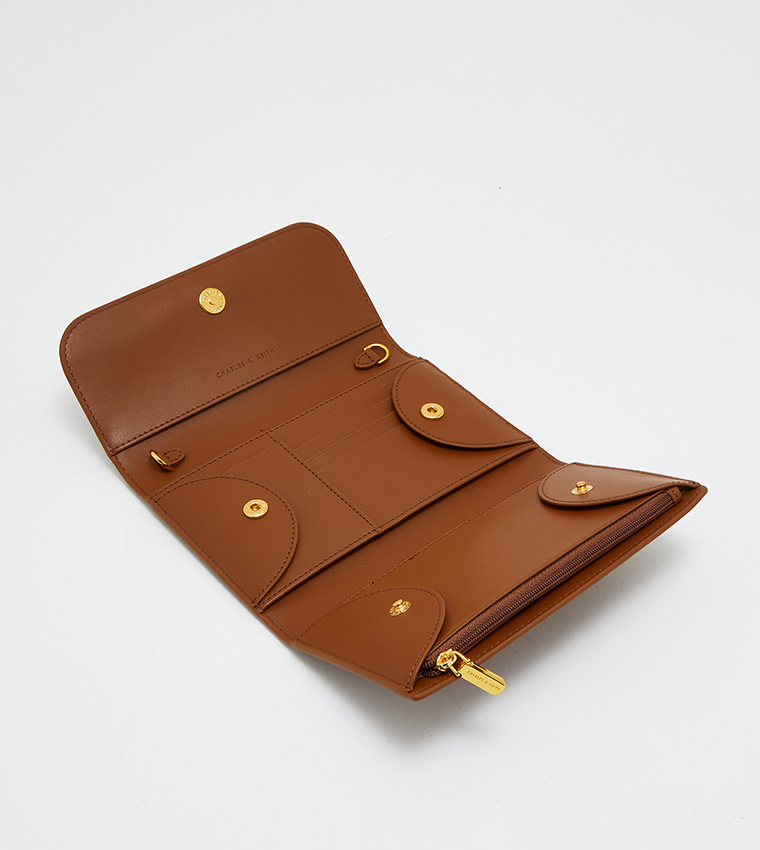 Buy Charles & Keith Tri Fold Long Wallet With Sling In Brown ...