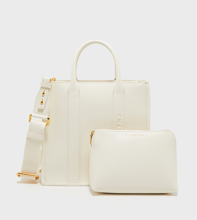 Buy Charles & Keith Clover Trapeze Tote Bag With Pouch In Cream ...