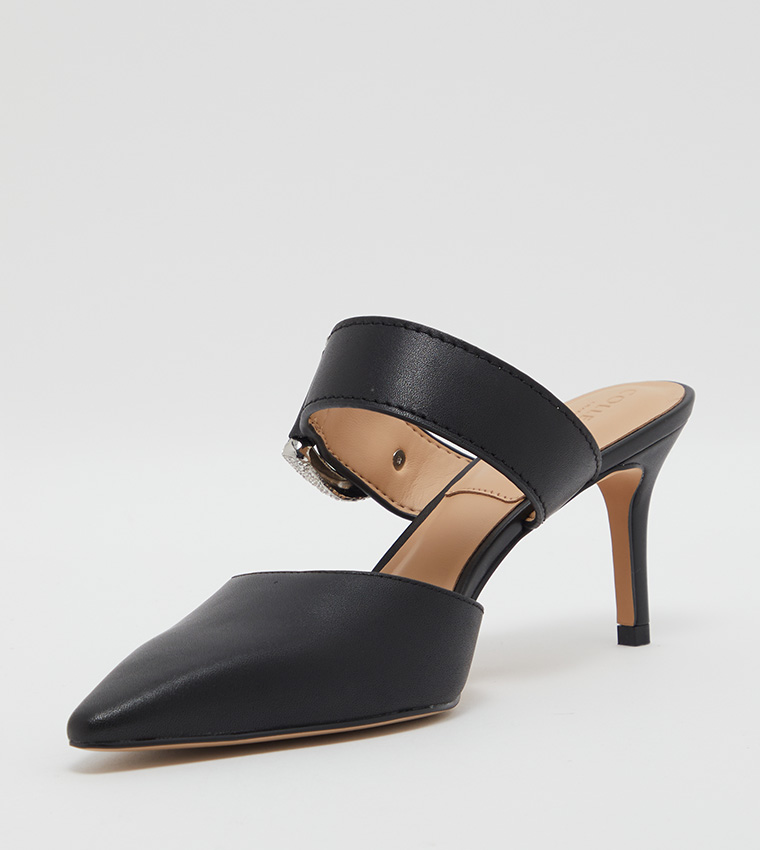 Buy Charles & Keith Embellished Leather Mule Pumps In Black | 6thStreet ...