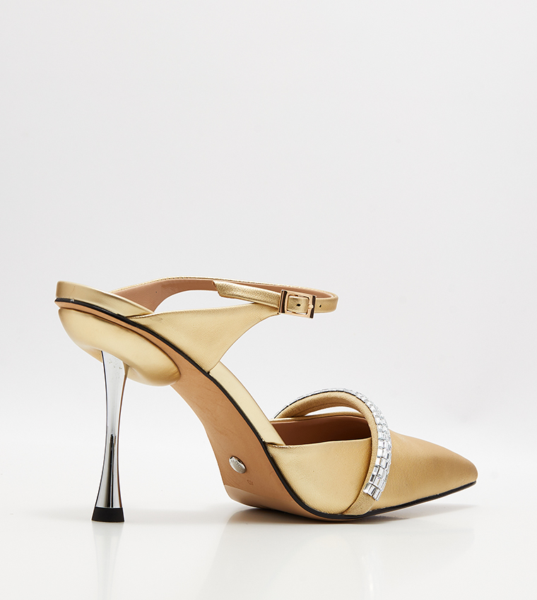 Buy Charles & Keith DEMI Leather Gem Embellished Heel Mule Pumps In ...