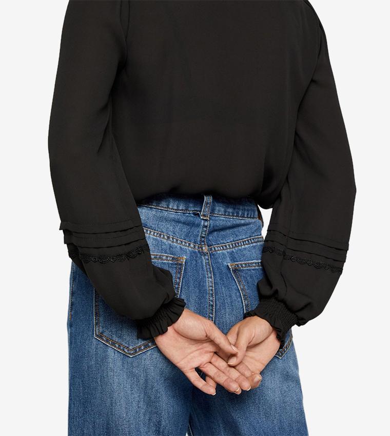 Buy Vero Moda Solid Round Neck Long Puffed Sleeves Top In Black ...