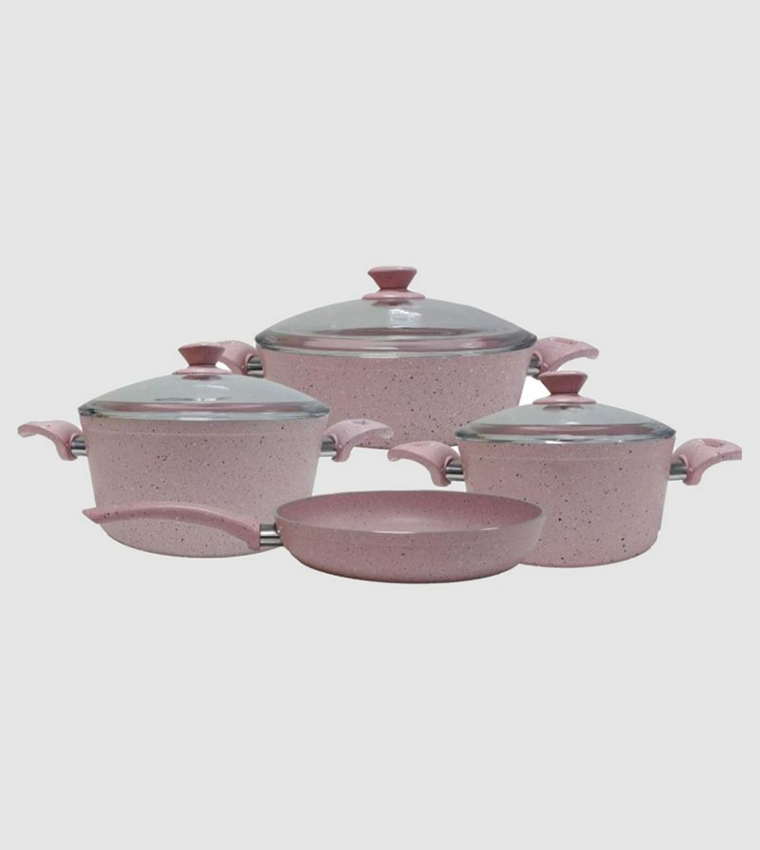 Buy Kunzita Granite Cookware Set Of 7 Pieces Pink Pyrex Lids In Pink ...