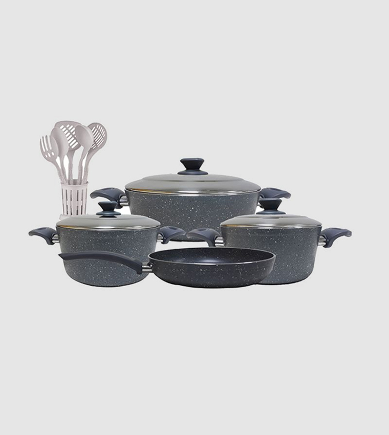 Buy In House Granite Cookware Set Of 13 Pieces Grey Steel Lids In Grey ...