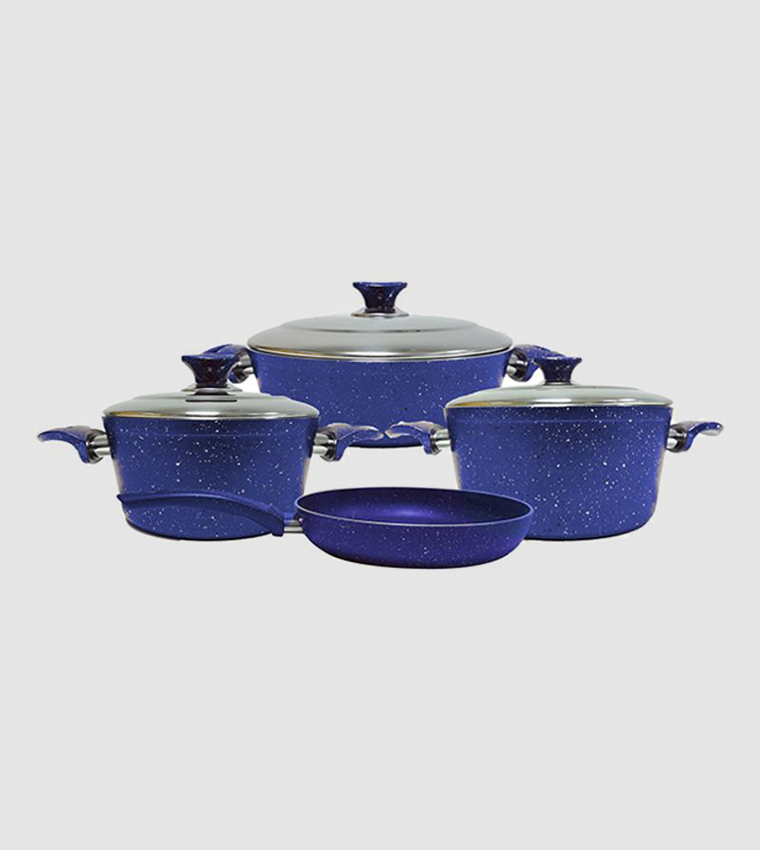 Buy Kunzita Granite Cookware Set Of 7 Pieces Blue Steel Lids In Blue ...