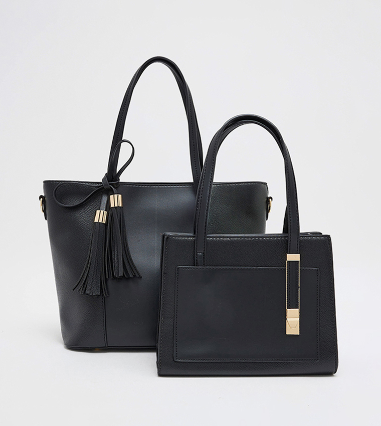 Buy Tyra Textured Tote Bag Set In Black | 6thStreet Kuwait