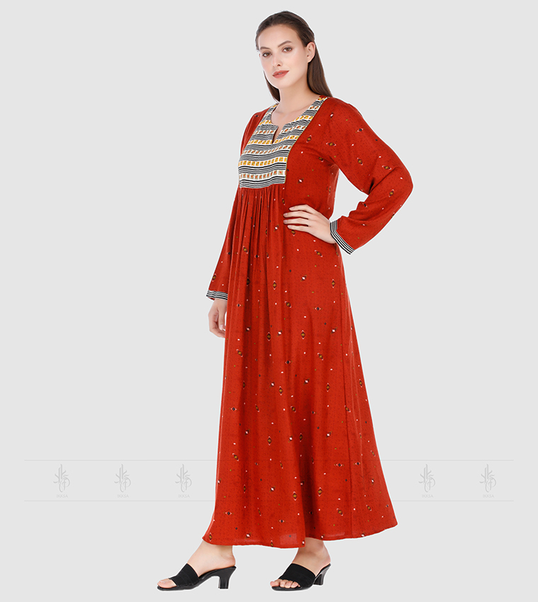 Buy IKKXA Embroidered Jalabiya In Red | 6thStreet Saudi Arabia