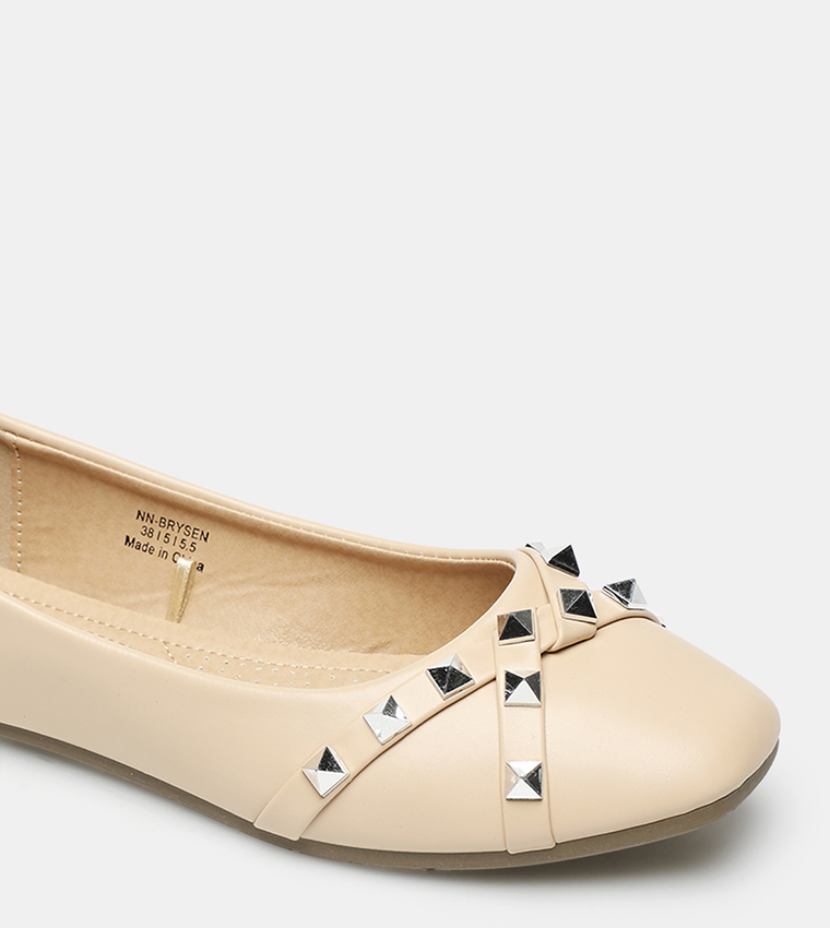 Buy HIS & HERS Embellished Ballarinas In Beige | 6thStreet UAE