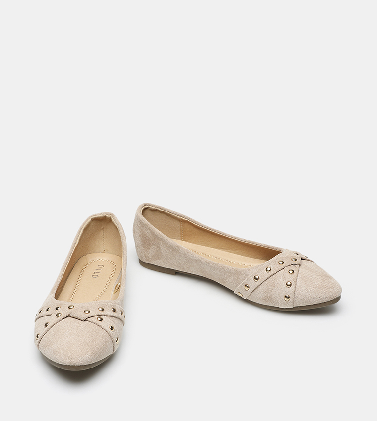 Buy HIS & HERS Embellished Ballarinas In Beige | 6thStreet Qatar