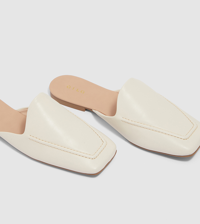 Buy HIS & HERS Square Toe Flat Mules In White | 6thStreet UAE