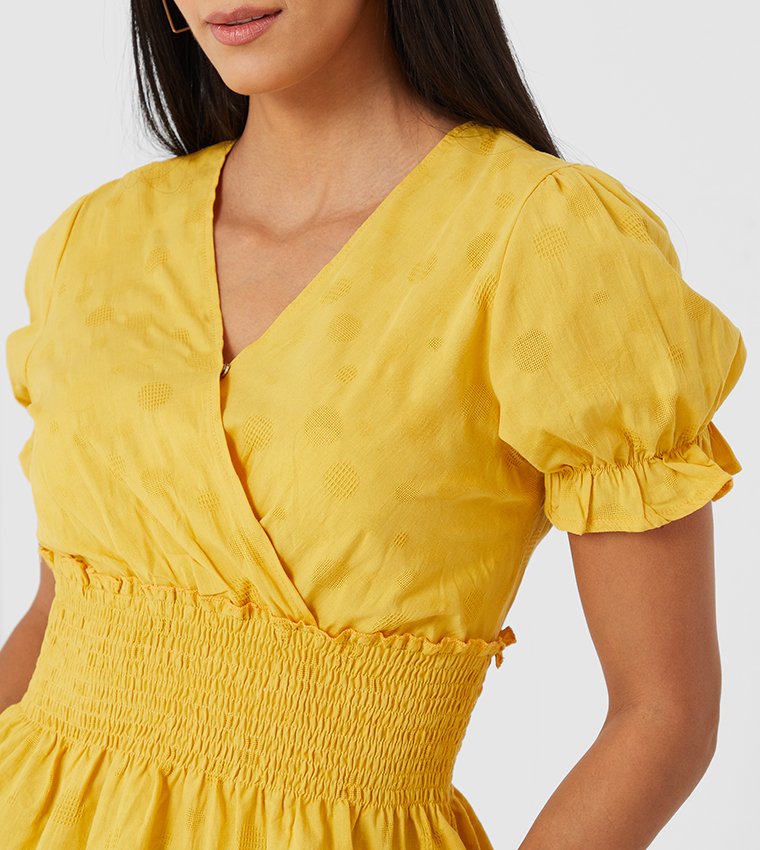 Buy HIS & HERS Smocked Cross Over Top In Yellow | 6thStreet Qatar