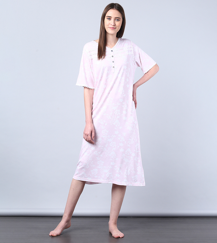 Buy HIS & HERS Solid Midi Night Dress In Pink | 6thStreet Qatar