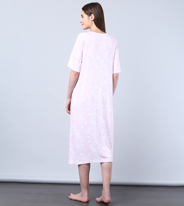 Buy HIS & HERS Solid Midi Night Dress In Pink | 6thStreet Qatar