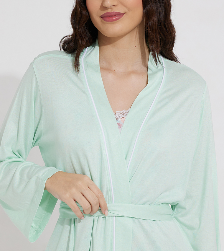 Buy HIS & HERS Solid Regular Night Robe In Green | 6thStreet UAE